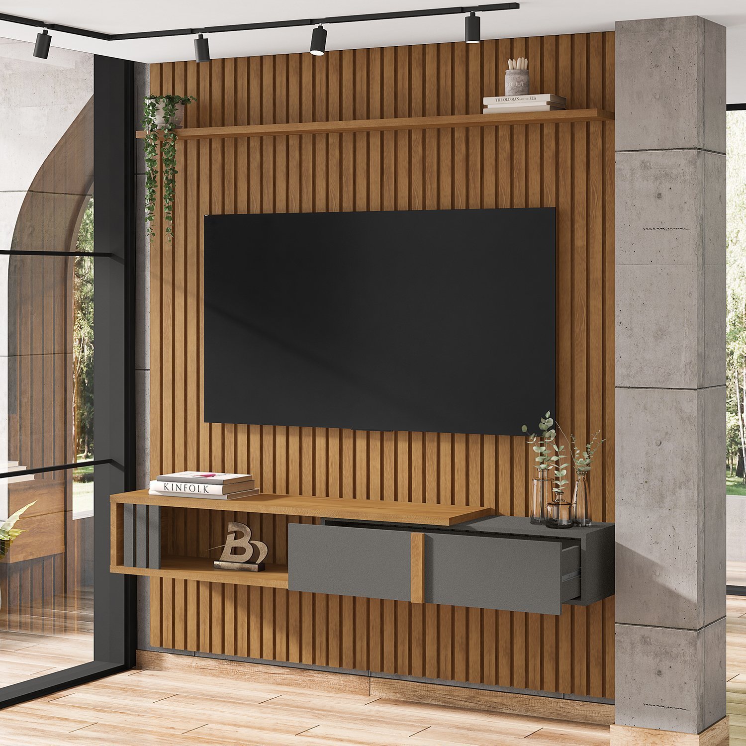 Painel Ripado Autêntico para TV até 75 Polegadas 1 Gaveta Nassau ...