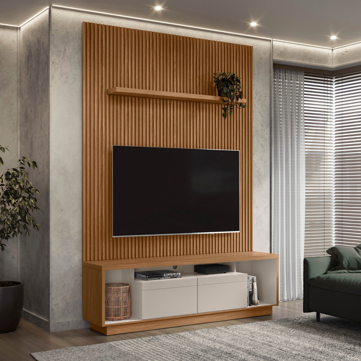 Rack com Painel Ripado para TV até 75 Polegadas 181cm Cronos CabeCasa MadeiraOriginals ...