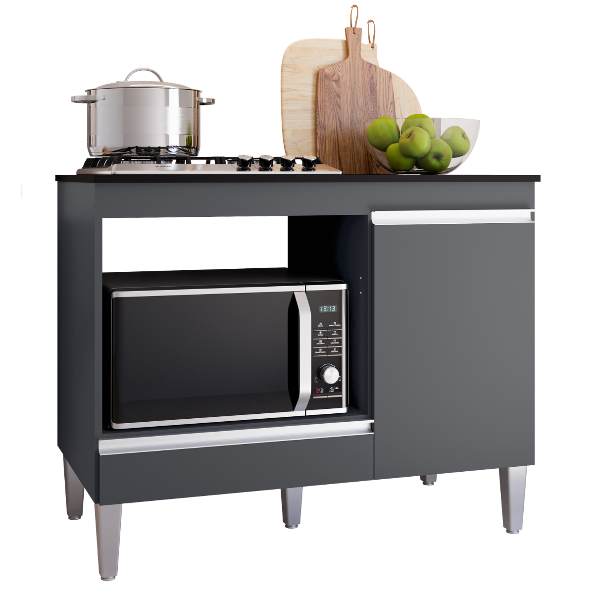 Balcão Cooktop 1 Porta 4 ou 5 Bocas Carla com Tampo Ajl Móveis:cinza ...