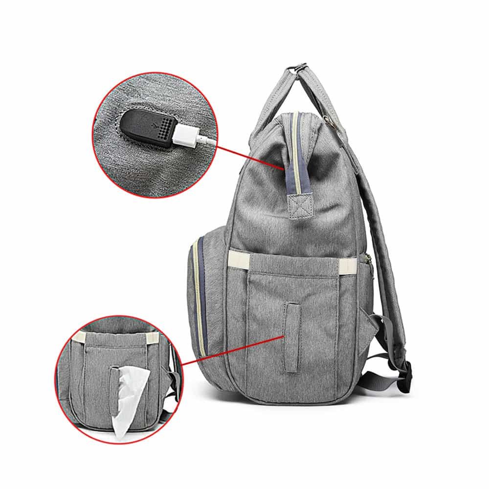 Bolsa Mochila Maternidade Lequeen USB Porta Mamadeira Salmão ...