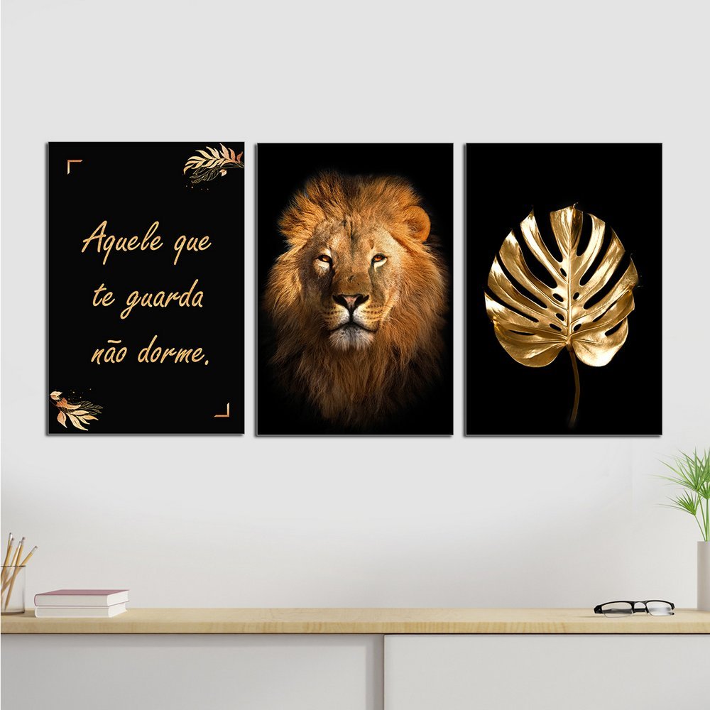 Quadros Decorativos Leão Sala Escritório Quarto Moderno Casal PMG - M 30x40 | MadeiraMadeira