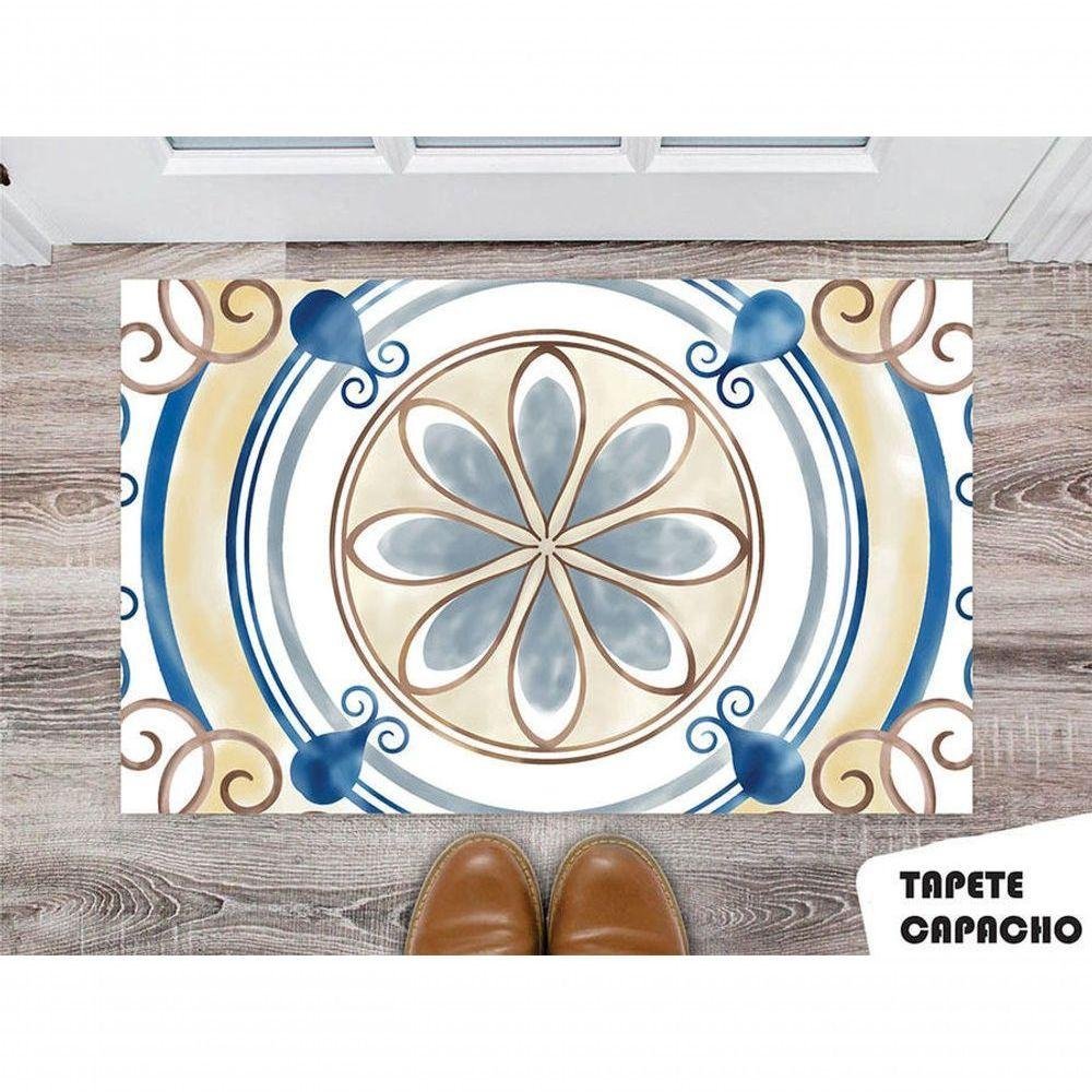 Tapete Capacho Flor Bege Azulejo | MadeiraMadeira