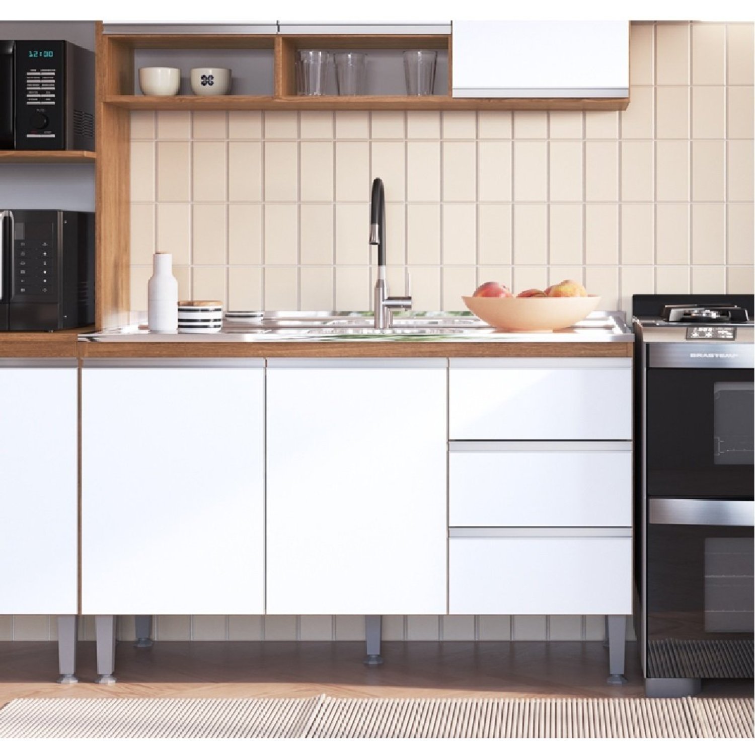 Balcão de Pia 3 Gavetas 2 Portas Athena | MadeiraMadeira