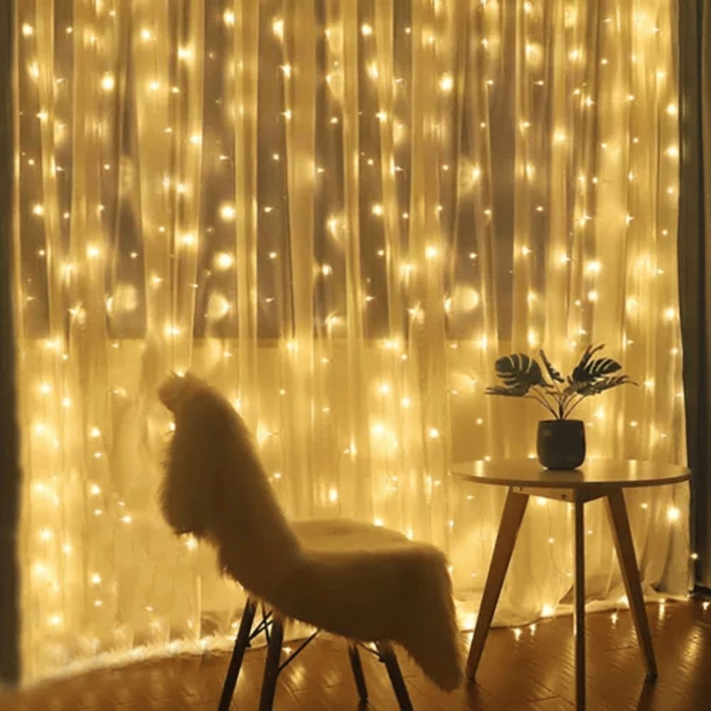 Kit 2 Cortinas 500 Leds 4m com Strobo Branco Quente Prova D'agua 220v ...