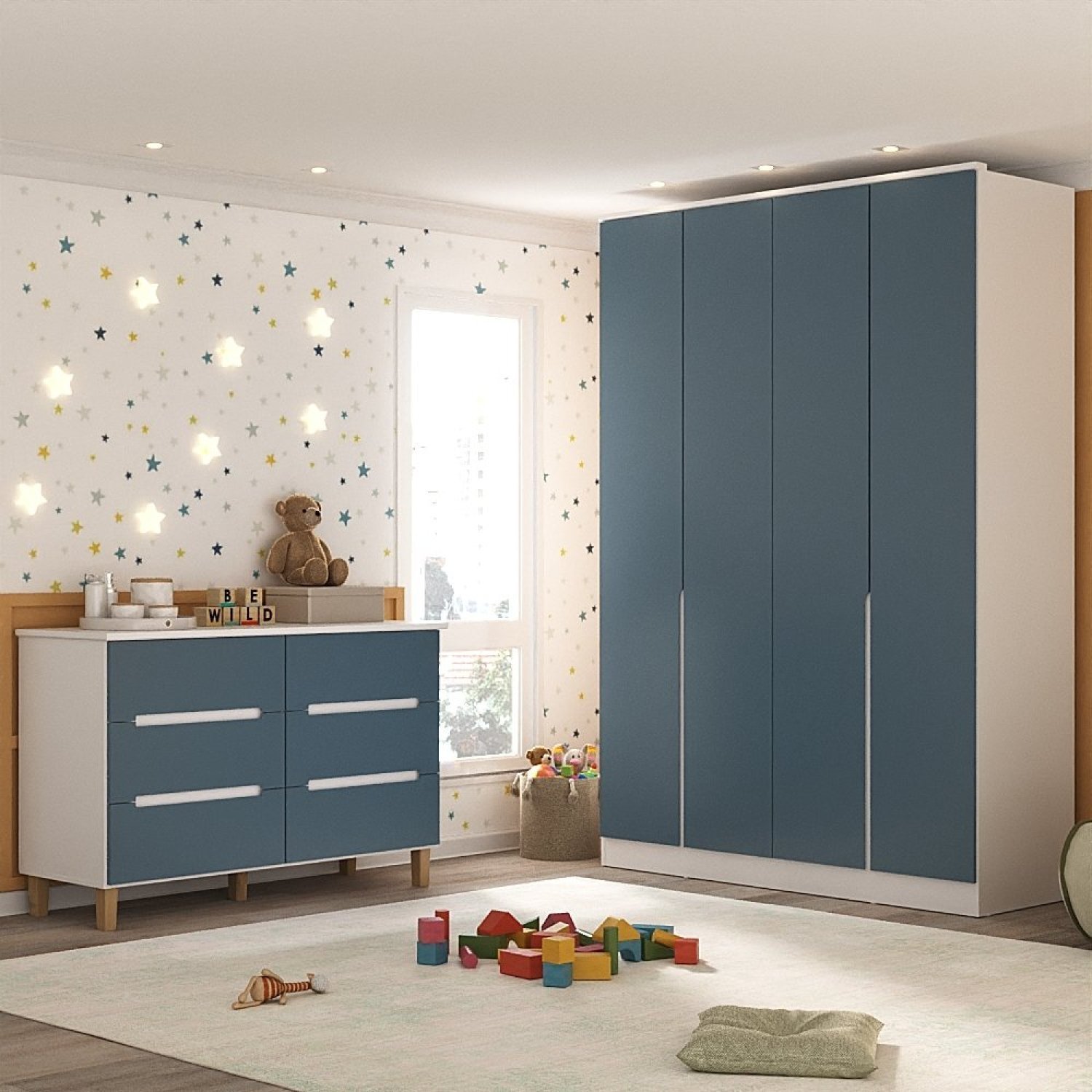 Quarto Infantil com Guarda-roupa e Cômoda Sky | MadeiraMadeira