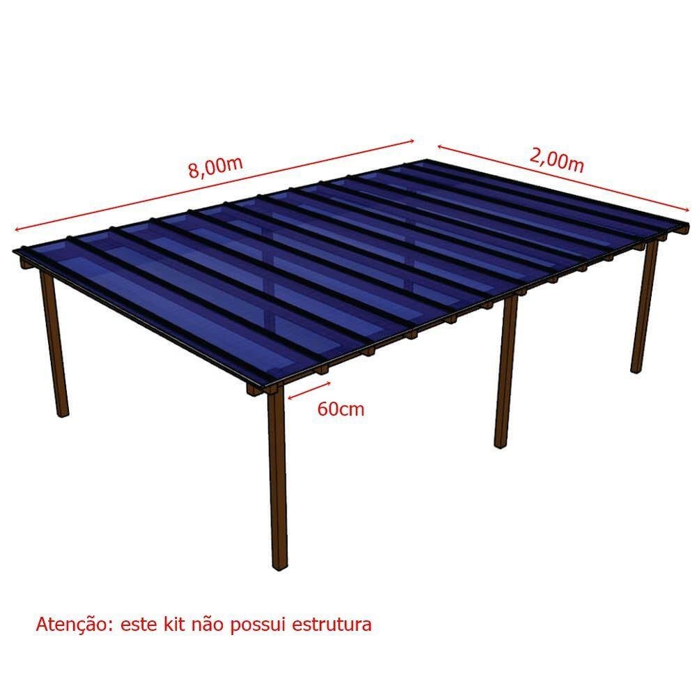 Kit Policarbonato Azul 6mm 8,00m X 2,00m - Perfis Naturais | MadeiraMadeira