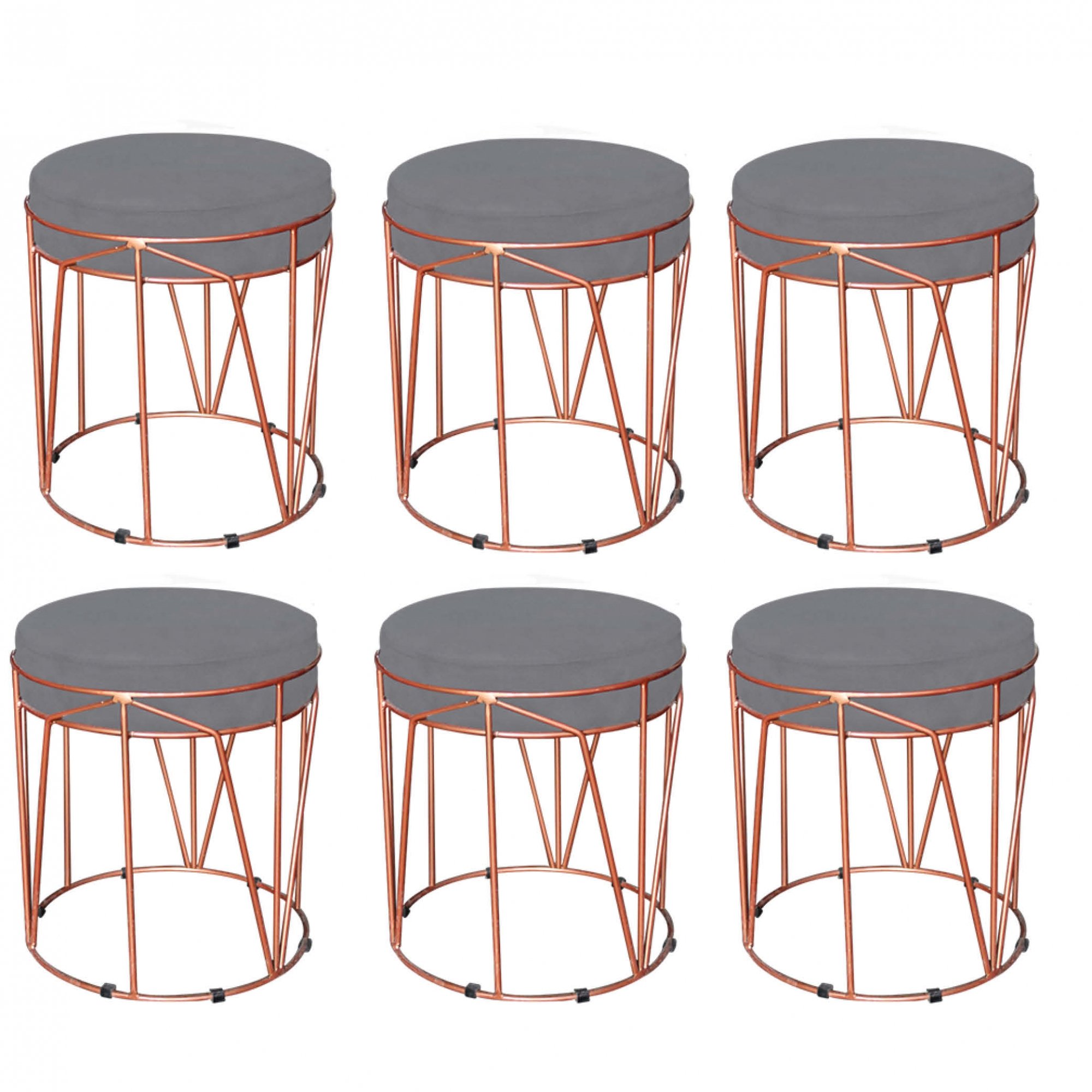 Kit 06 Puff Redondo Aramado Lis Corino Cinza -Ruotolo Decor ...