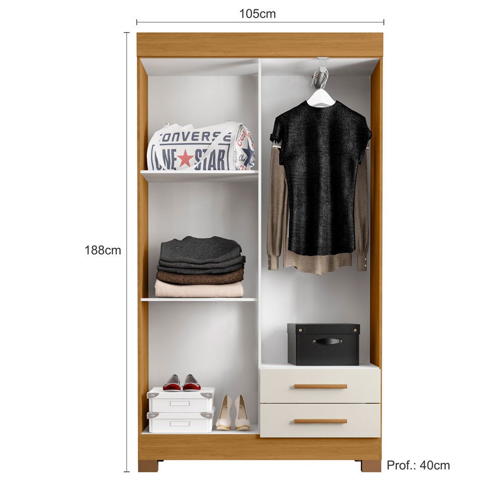 Roupeiro Solteiro Cancun 4 Portas 2 Gavetas Poliman | MadeiraMadeira