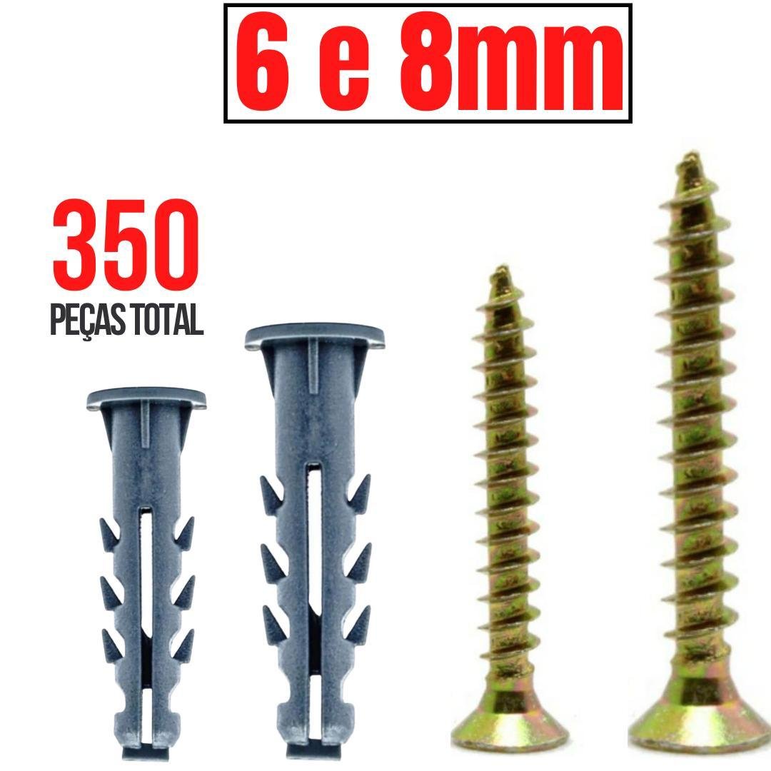 Kit Parafuso e Buchas 6mm 8mm com Anel Fixação Parede 350 Pç ...