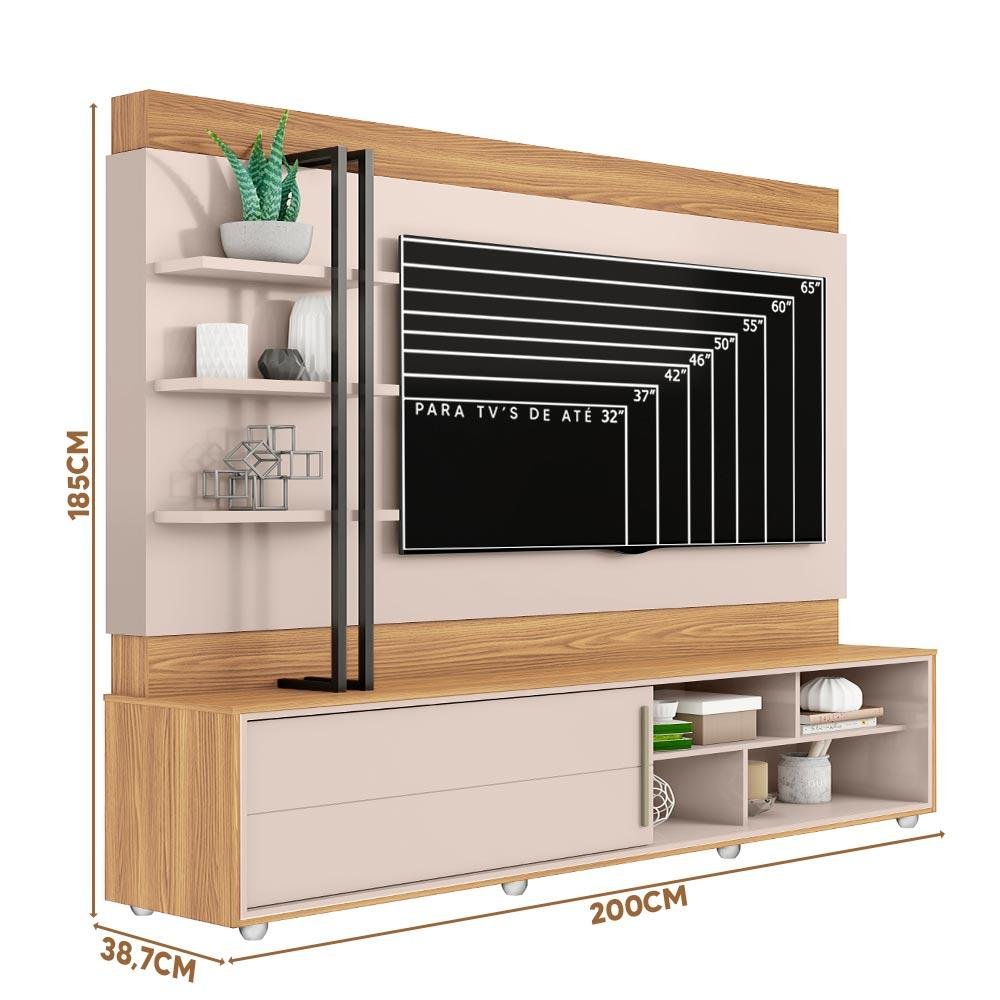 Home Para Sala TV Até 65 Polegadas Carvalho Nobre Griz Logan DJ Móveis ...