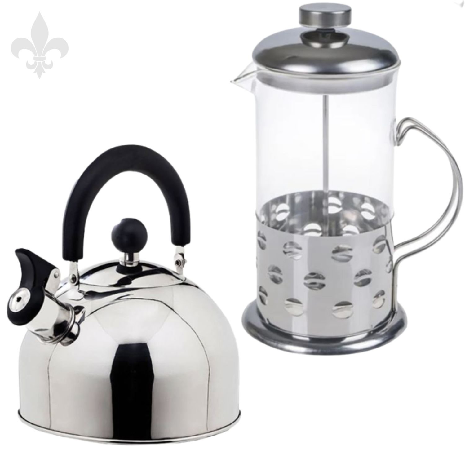 Cafeteira Francesa 400ml e Chaleira Inox com Apito 1,8l | MadeiraMadeira