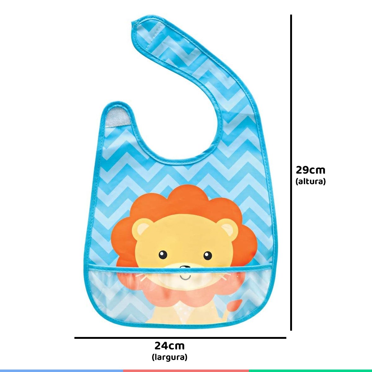 Babador Bebê Impermeável com Bolso Coletor de Migalhas +3 Meses Animal ...