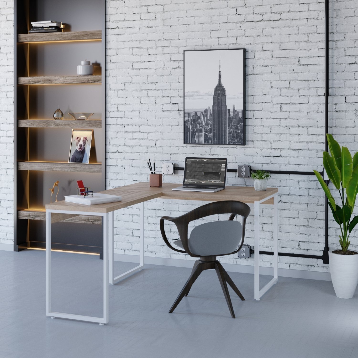 Mesa de Escritório em L Estilo Industrial 120x150cm Kuadra | MadeiraMadeira