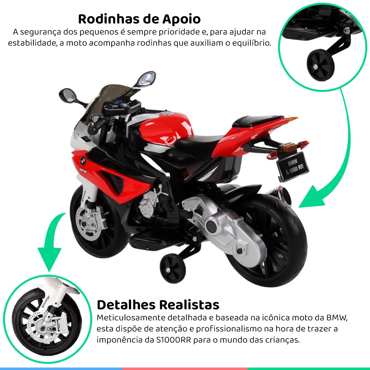 Moto Elétrica Infantil BMW S1000RR 12V Com Rodinha P Crianças De 3 Anos ...