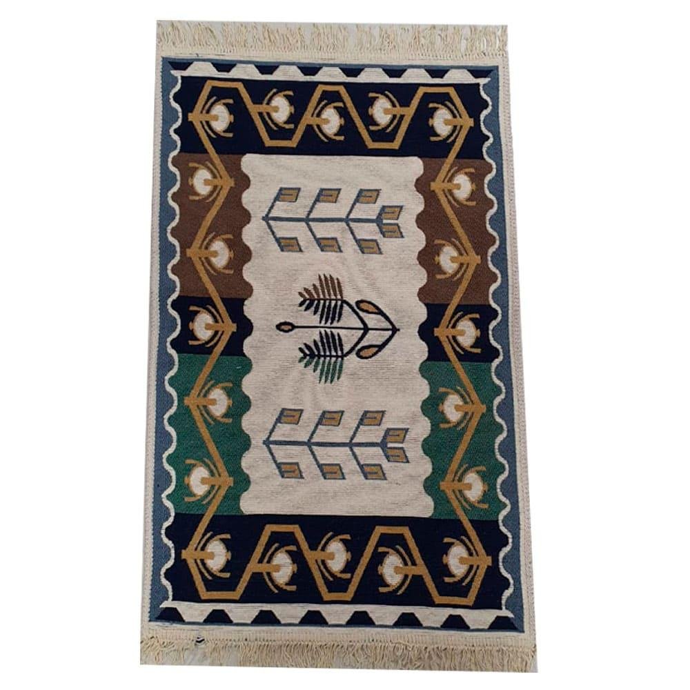 Tapete Turco Kilim Marrom com Detalhes em Bege e Verde - 90x60cm ...