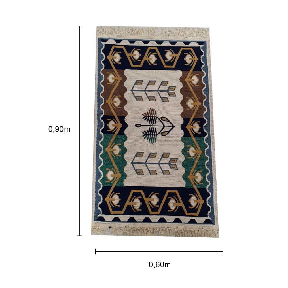 Tapete Turco Kilim Marrom com Detalhes em Bege e Verde - 90x60cm ...