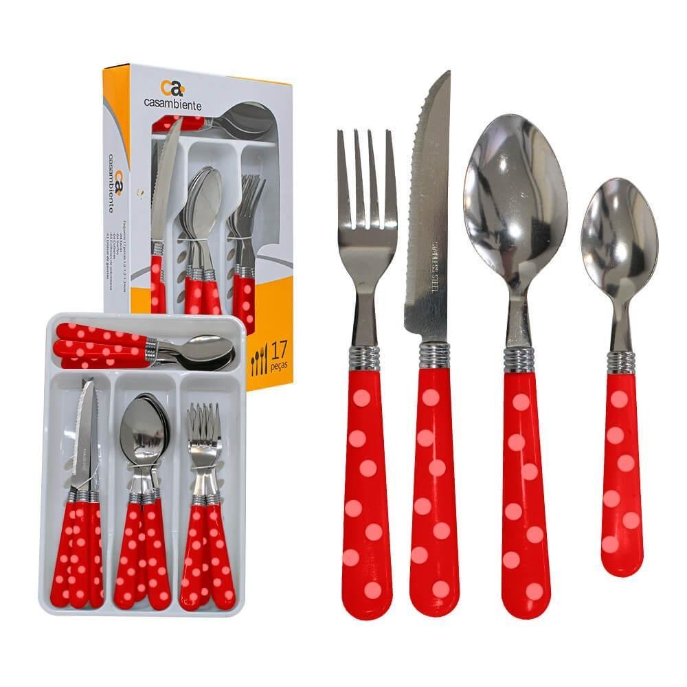 Faqueiro Inox com Estojo Bolinhas 17 peças - Casambiente Branco ...