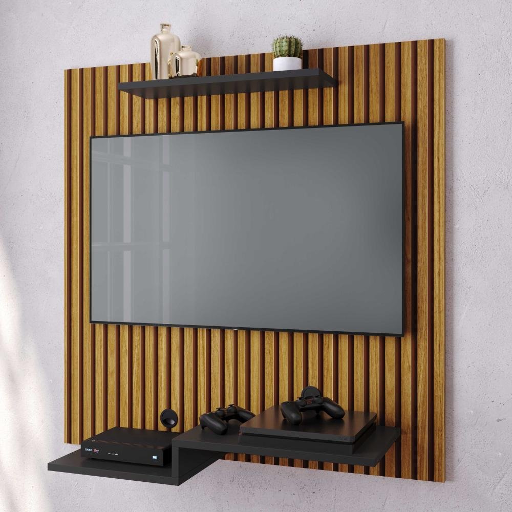 Painel Para TV Até 32 Polegadas Com Prateleiras Jet Plus - Preto/Ripado Nature - Lojas RPM ...
