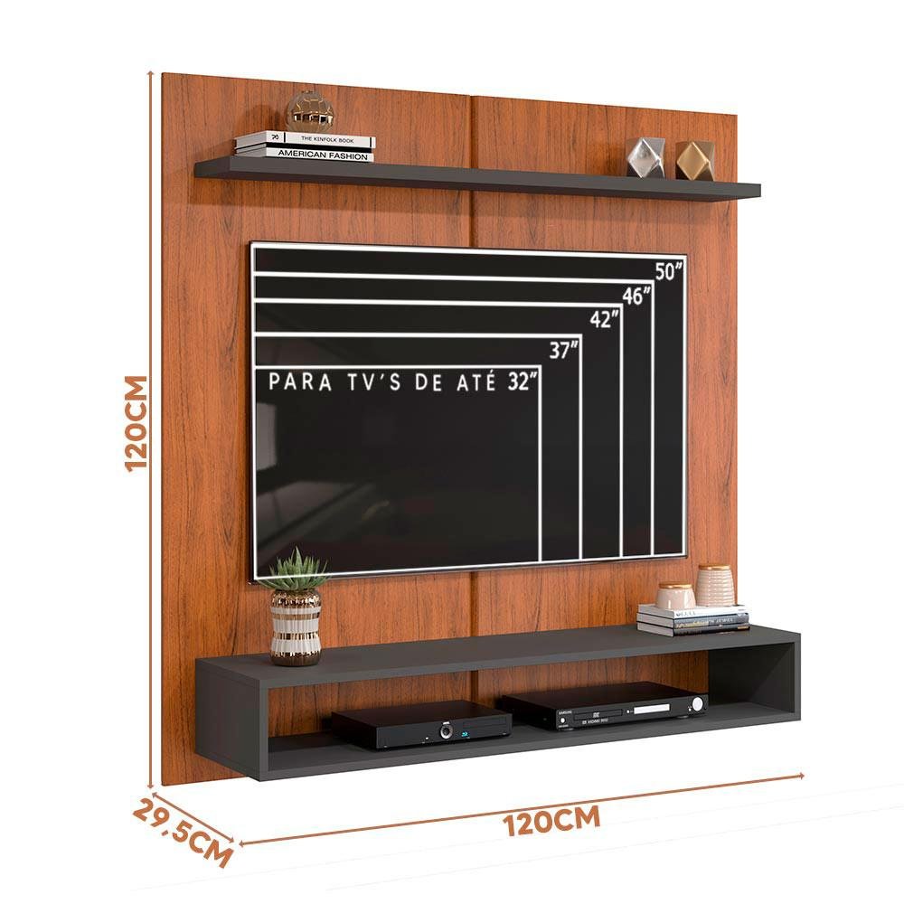 Painel Para Sala Pequena TV Até 50 Polegadas Freijó Cinza Urbano ...