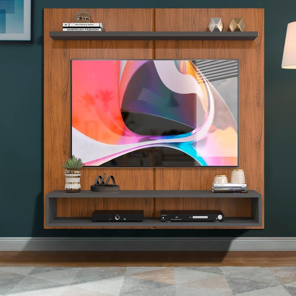 Painel Para Sala Pequena TV Até 50 Polegadas Freijó Cinza Urbano ...
