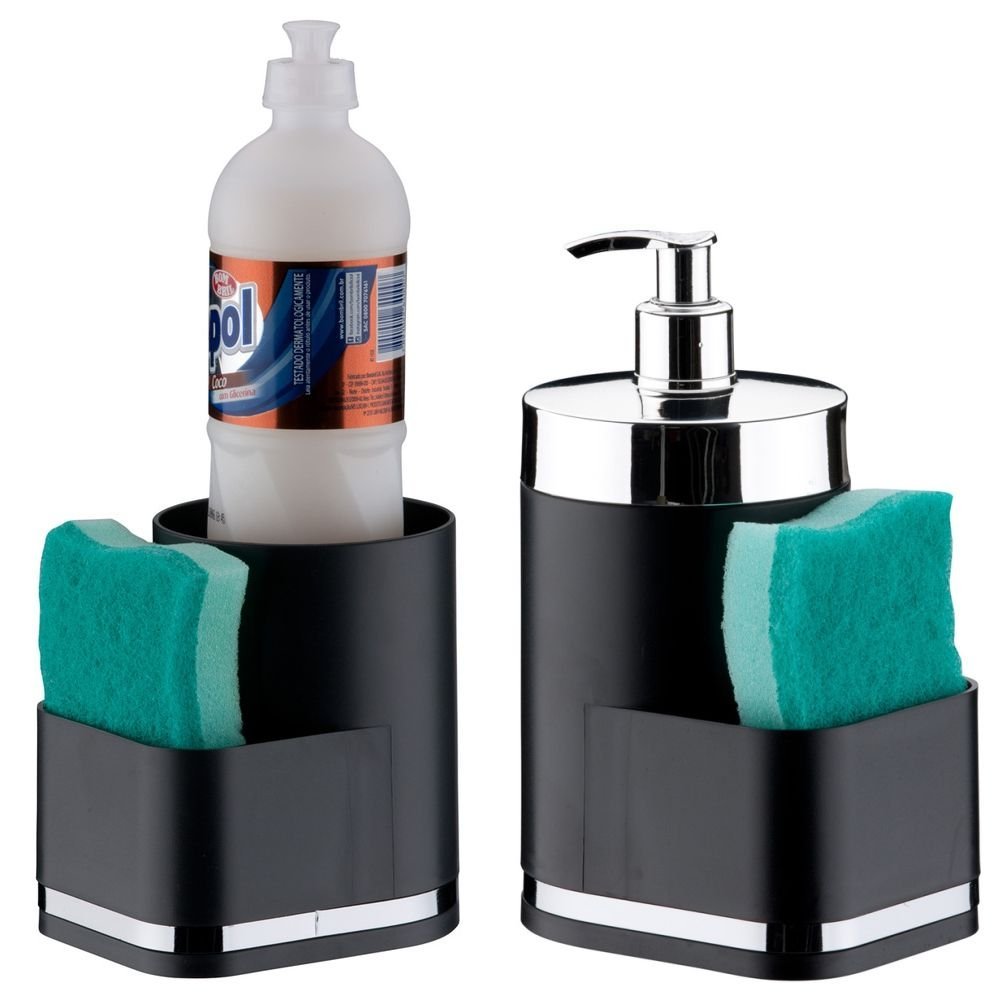 Kit Dispenser P/ Detergente Cozinha Porta Detergente Esponja - Preto ...