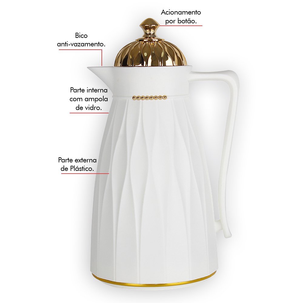 Garrafa Térmica Arabic Branca 1l Class Home | MadeiraMadeira