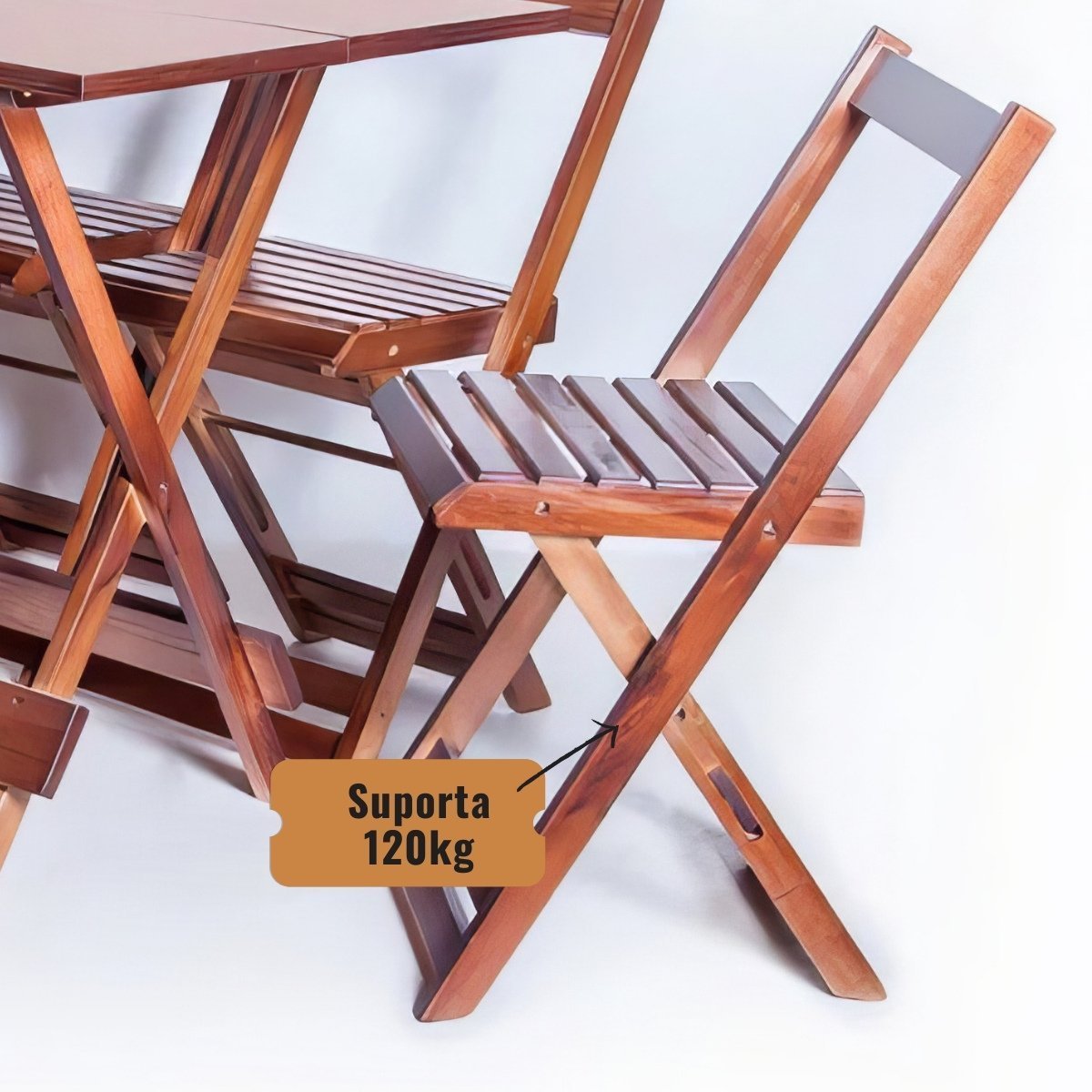 Conjunto Dobrável 120x70 Ripado Com 6 Cadeiras Madeira Maciça - Imbuia ...