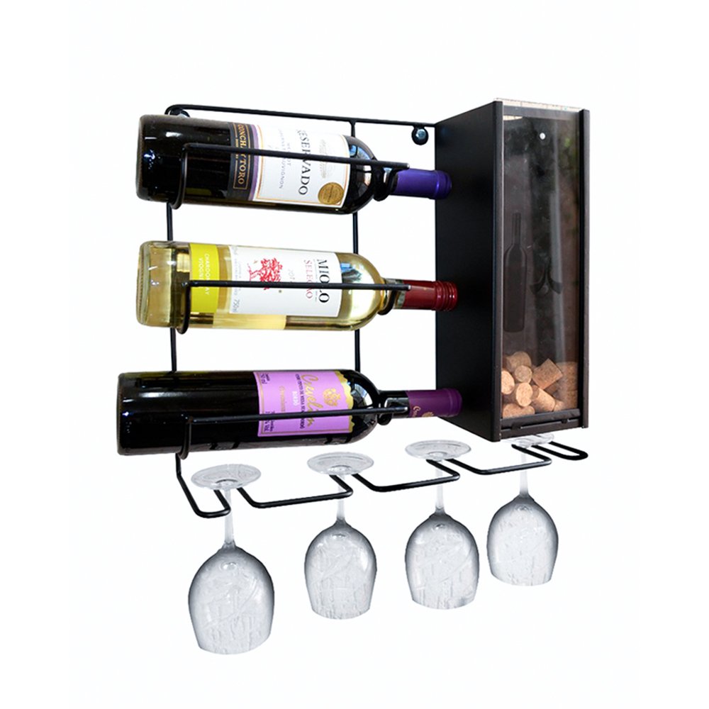 Adega Aramada Suspensa Preta para 3 Garrafas com Guarda Rolhas - Elite ...