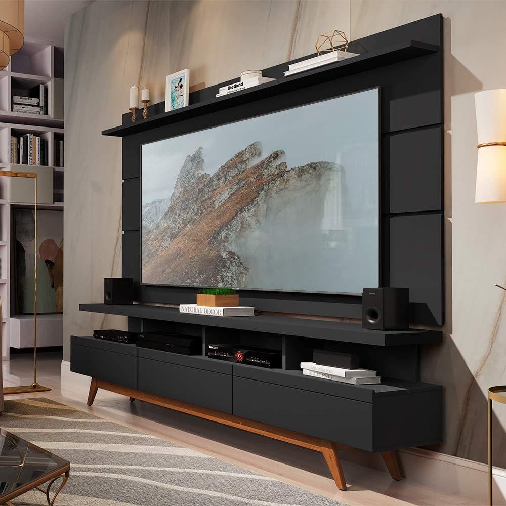 Rack com Painel para Sala Vivare Wood 180cm New Black Germai ...