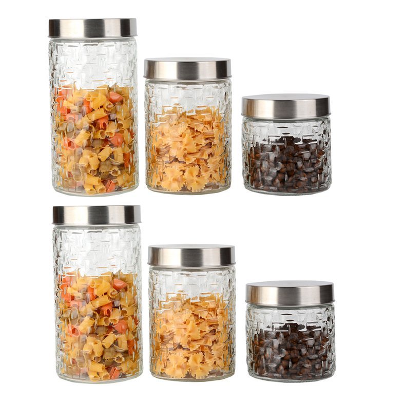 Conjunto 6 Potes Vidro Rattan Tampa Inox 800/1200/1700ml | MadeiraMadeira