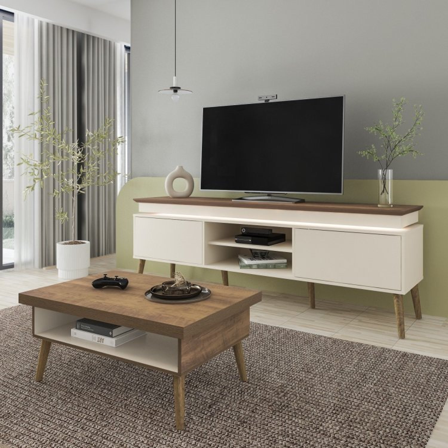 Sala de Estar Completa Rack e Mesa de Centro Lumina Lucca | MadeiraMadeira