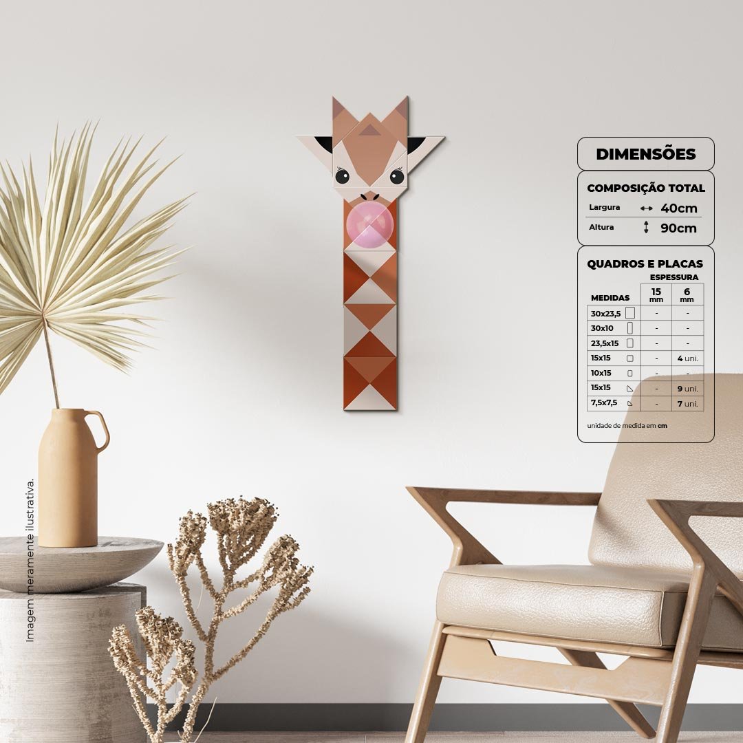 Girafa mascando chiclete - Quadro ou placa decorativa com 14 peças É ...