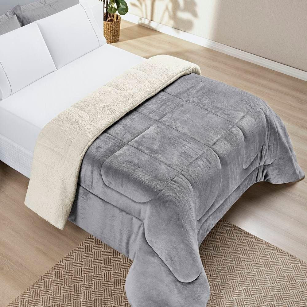 Edredom Queen Coberdrom Sherpa-mantinha Everest 1 Peça Cinza ...