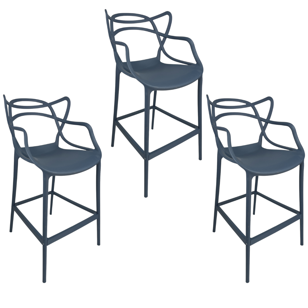 Banqueta Allegra Top Chairs Azul Petróleo - Kit com 3 | MadeiraMadeira