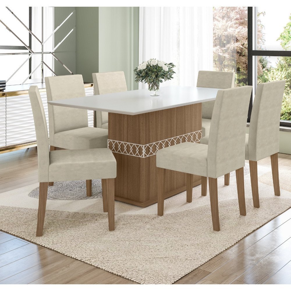 Conjunto Sala de Jantar Retangular Mesa Agata 160cm e 06 Cadeiras Josi ...