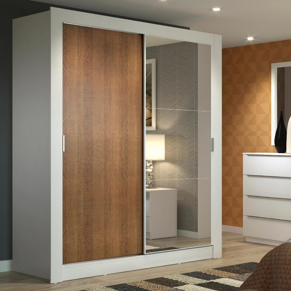 Guarda-Roupa Solteiro Madesa Dallas 2 Portas de Correr com Espelho 2 ...