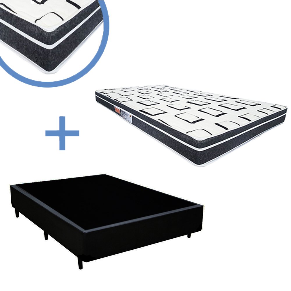Cama Box Casal Sintético Preto + Colchão Venezia Molas Bonnel Orthoflex ...