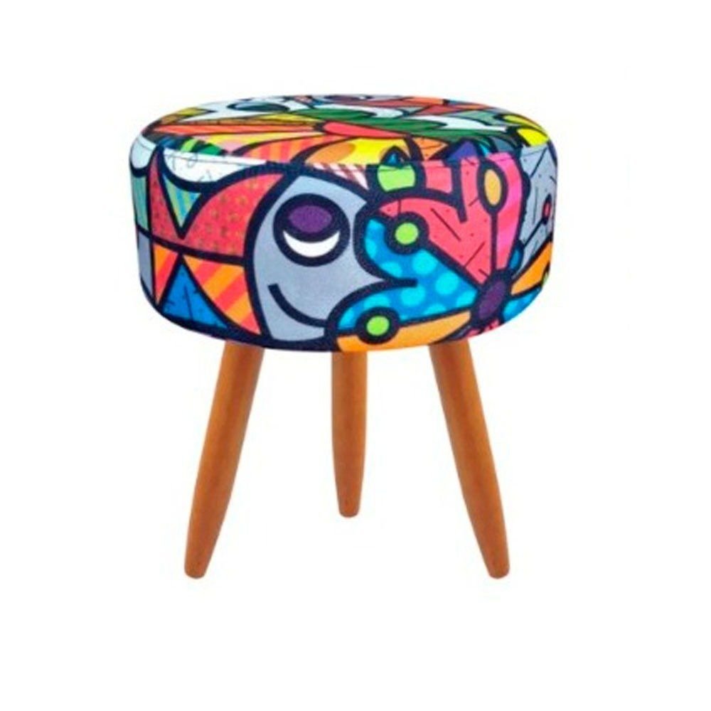 Puff Redondo Suede Estampado Romero Britto | MadeiraMadeira