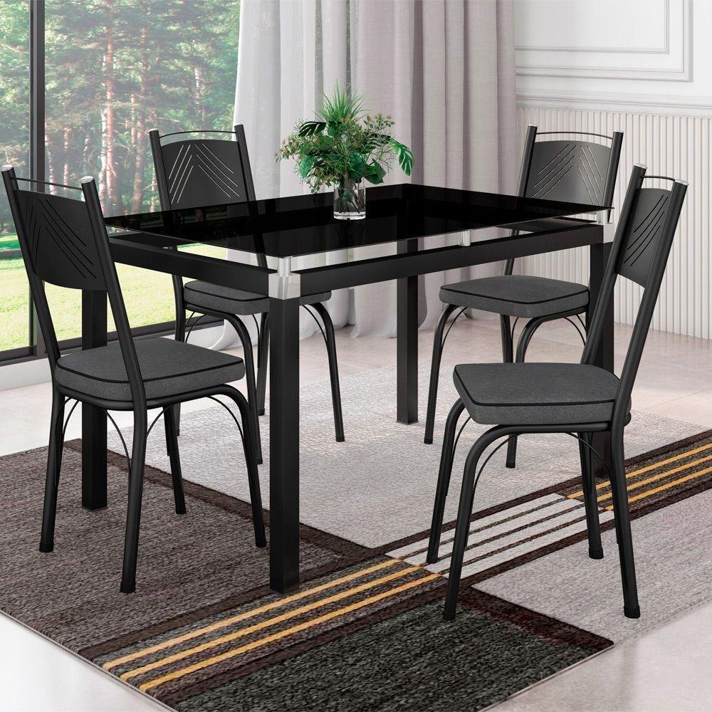 Conjunto De Mesa 4 Cadeiras Vidro Preto Fosco Platina | MadeiraMadeira