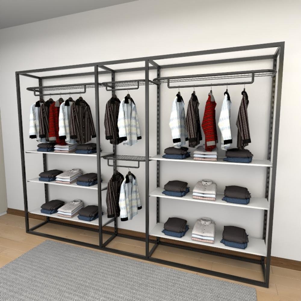 Closet araras, guarda roupas aberto industrial com 25 peças preto e ...