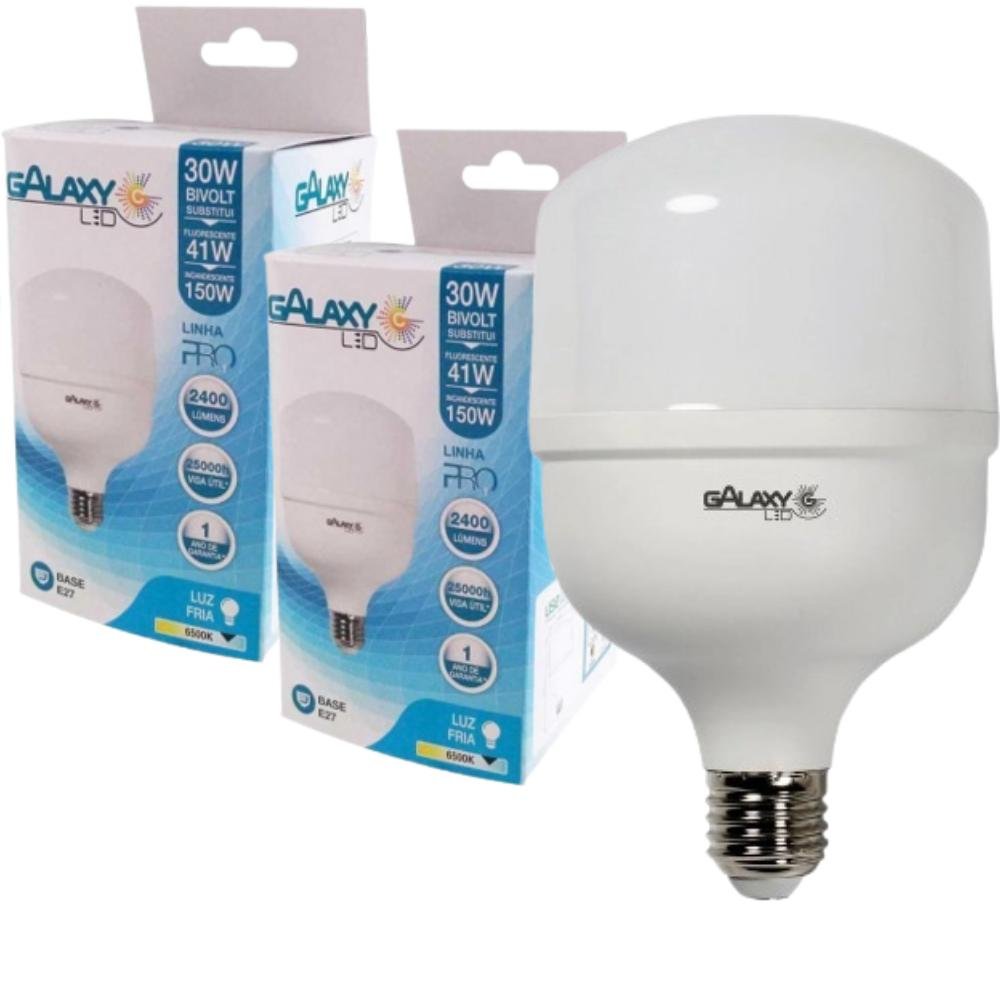 Kit 2 Lampada Led Bulbo Alta Potência 30w Bivolt E27 Luz Branco Frio 6500k 2400 Lúmens Galaxy ...