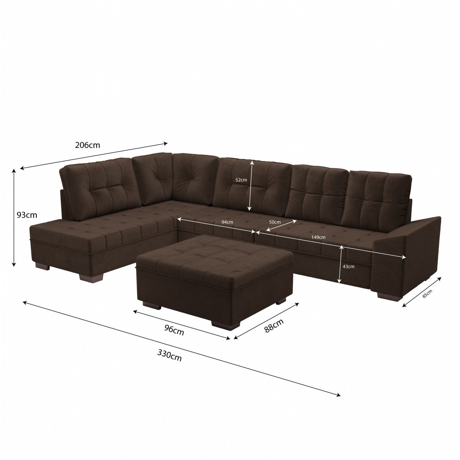 Sofá de Canto 9 Lugares com Puff Leblon | MadeiraMadeira