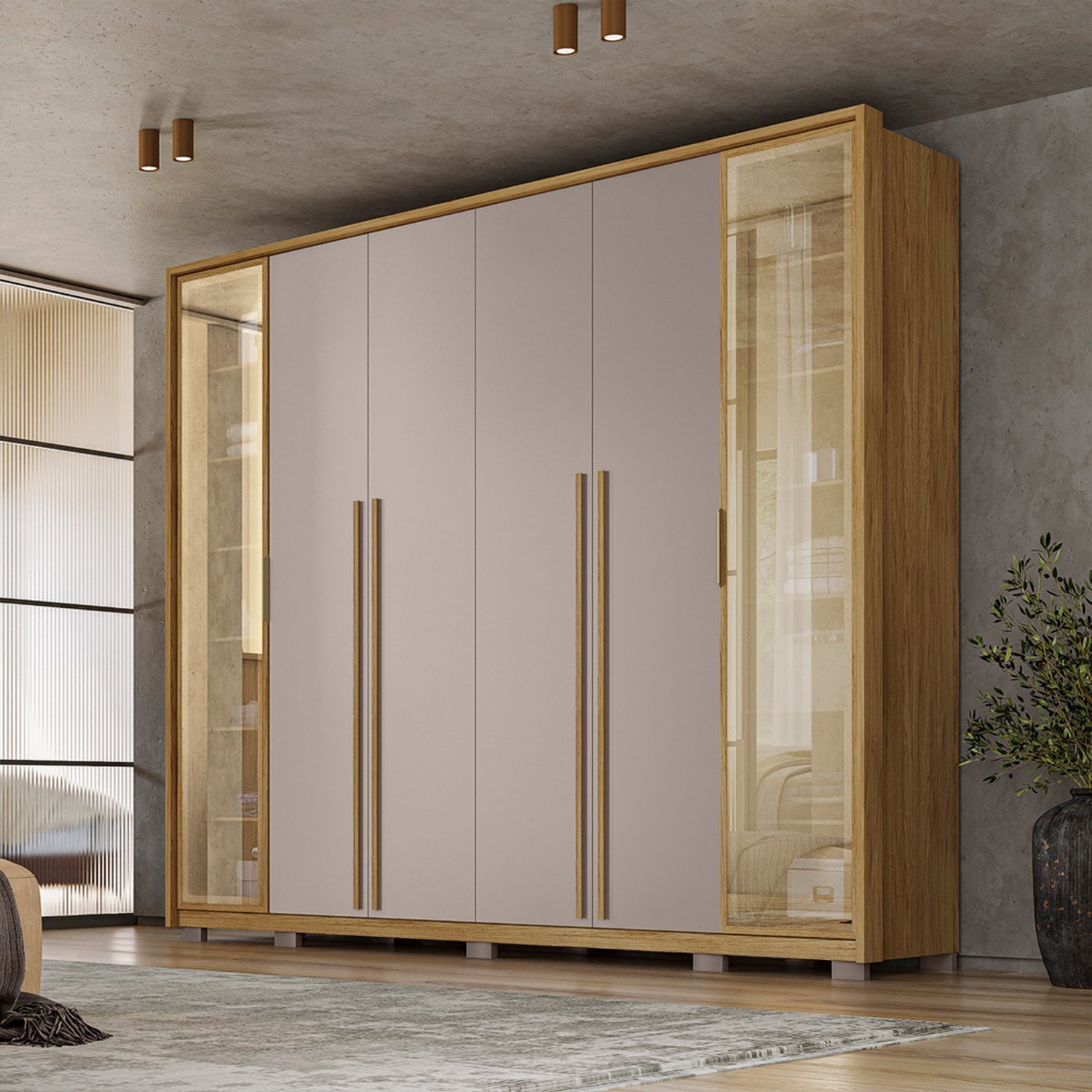 Guarda Roupa Casal com Vidro Reflecta 6 Portas 6 Gavetas Suburban Gold ...