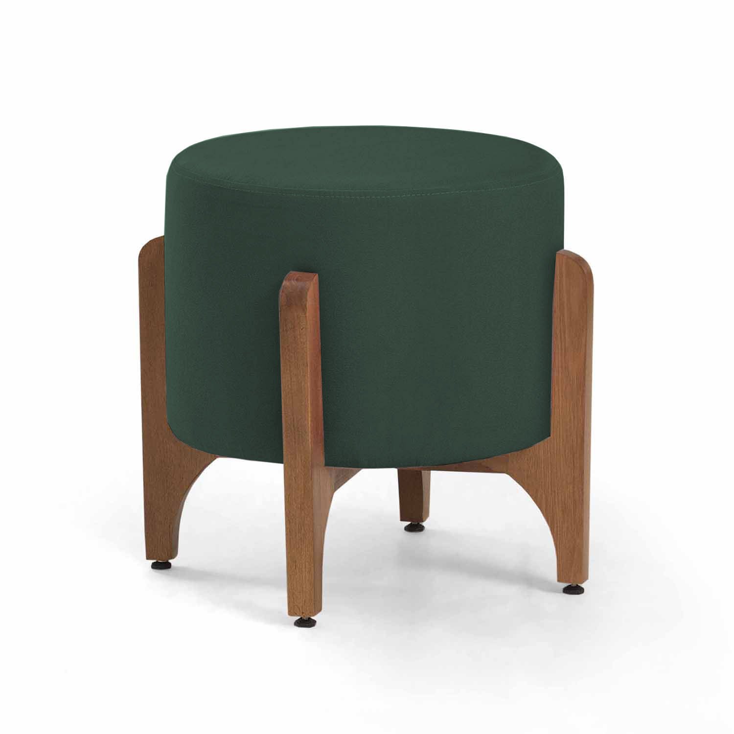 Puff Decorativo Redondo Pé Madeira Escandinavo - Suede Verde Militar ...