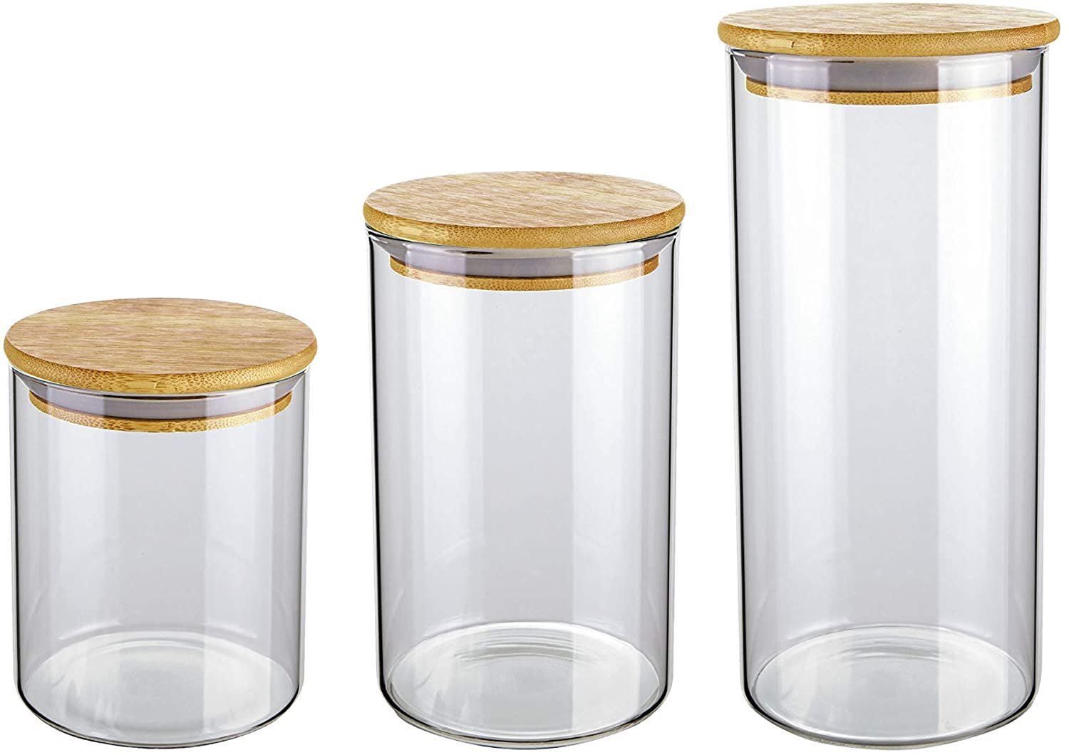 CONJUNTO DE POTES DE VIDRO SLIM COM TAMPA BAMBU 3 PEÇAS EURO HOME ...
