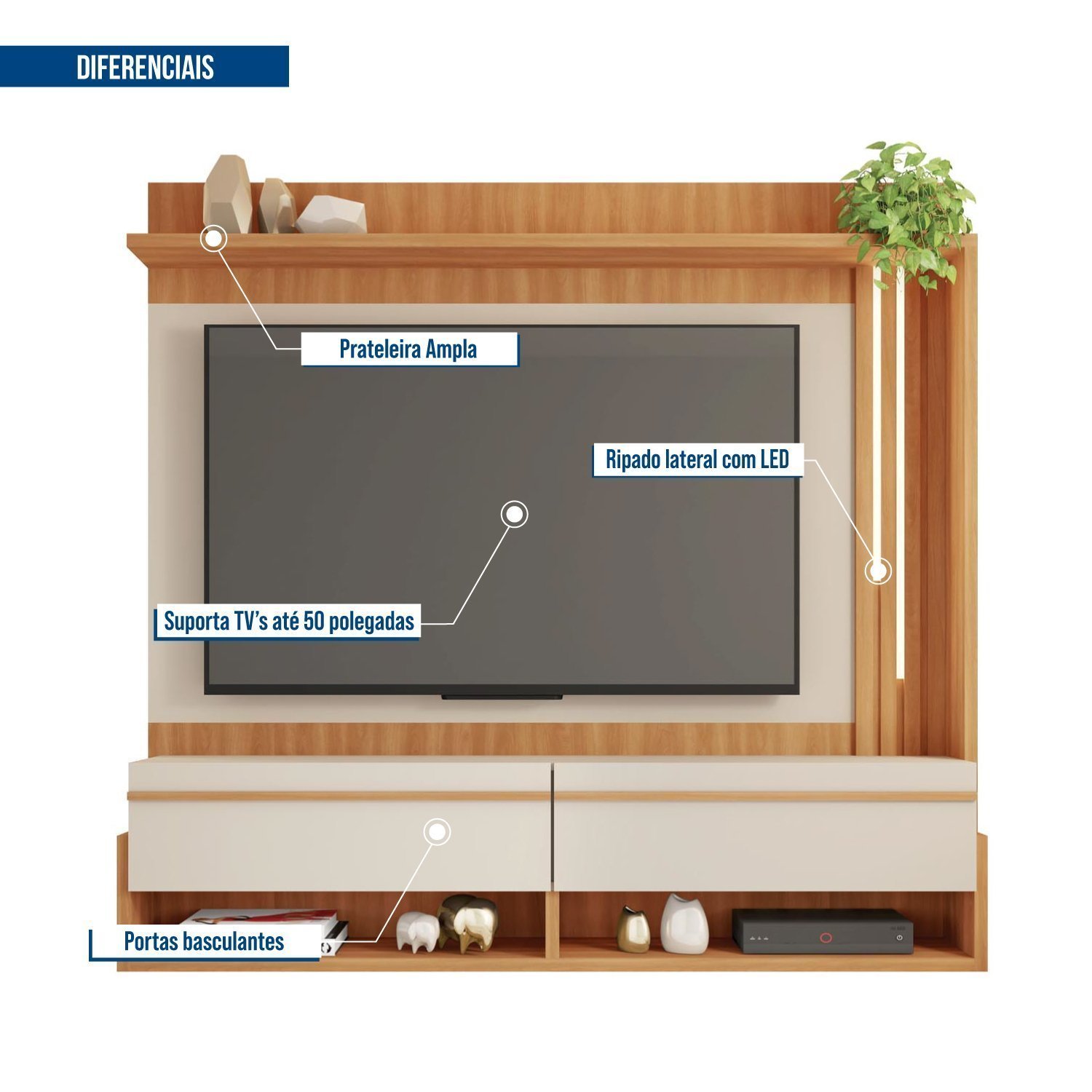 Painel com Led para Tv até 65 Polegadas Arthus | MadeiraMadeira