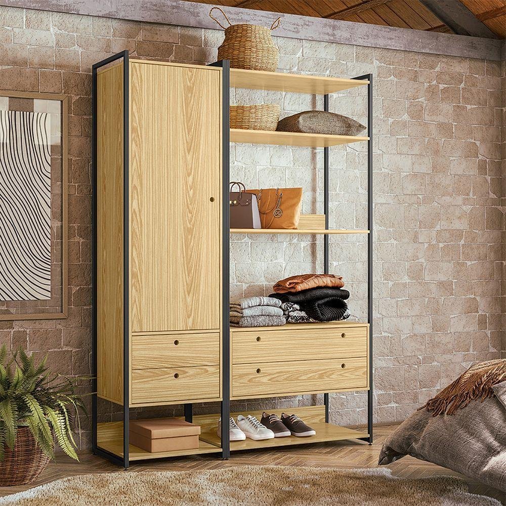 Conjunto De Módulos Guarda-roupa P/ Closet Industrial Olivar 4 Gavetas ...