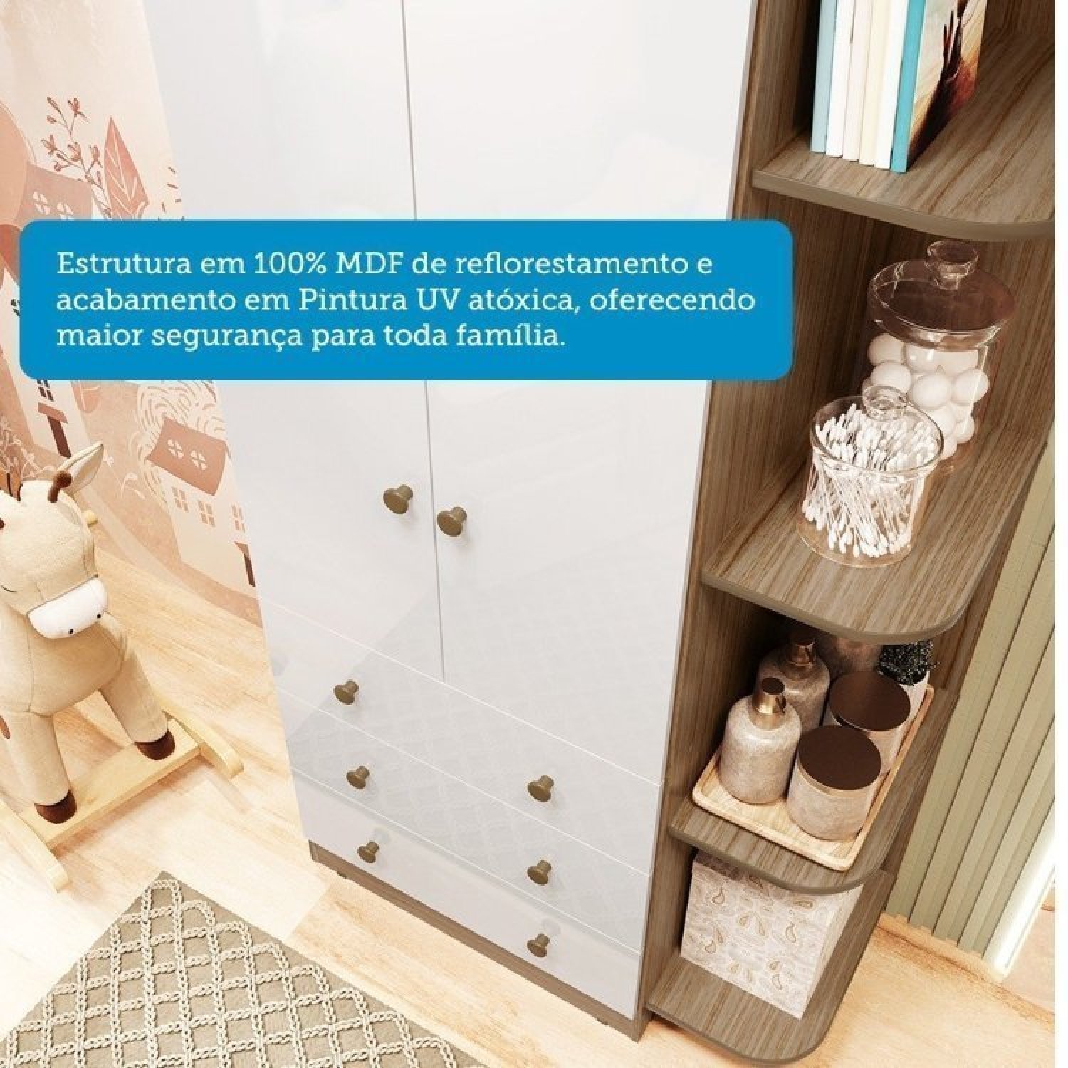 Guarda Roupa Infantil 2 Portas 3 Gavetas e Prateleira Externa 100% Mdf ...