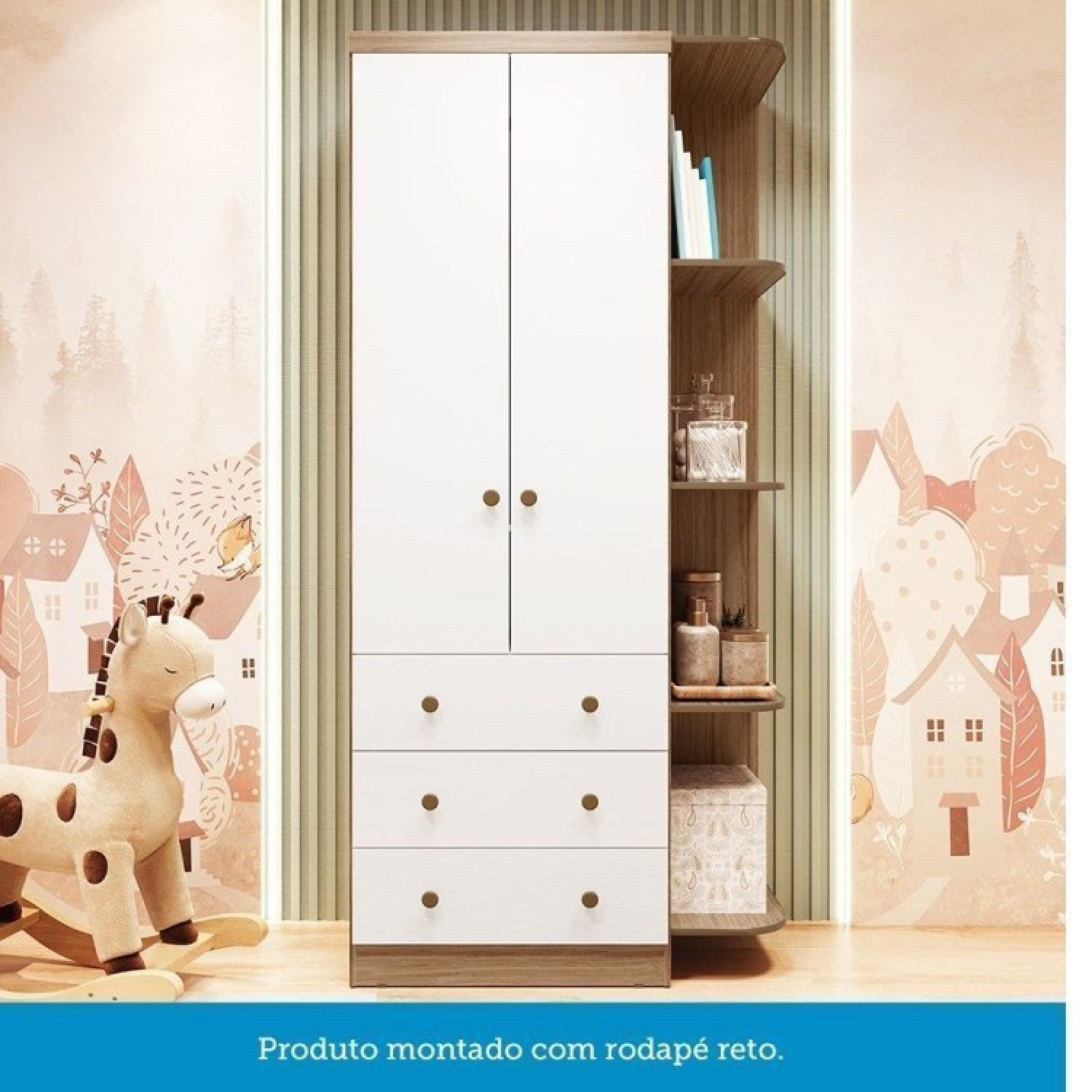 Guarda Roupa Infantil 2 Portas 3 Gavetas e Prateleira Externa 100% Mdf ...