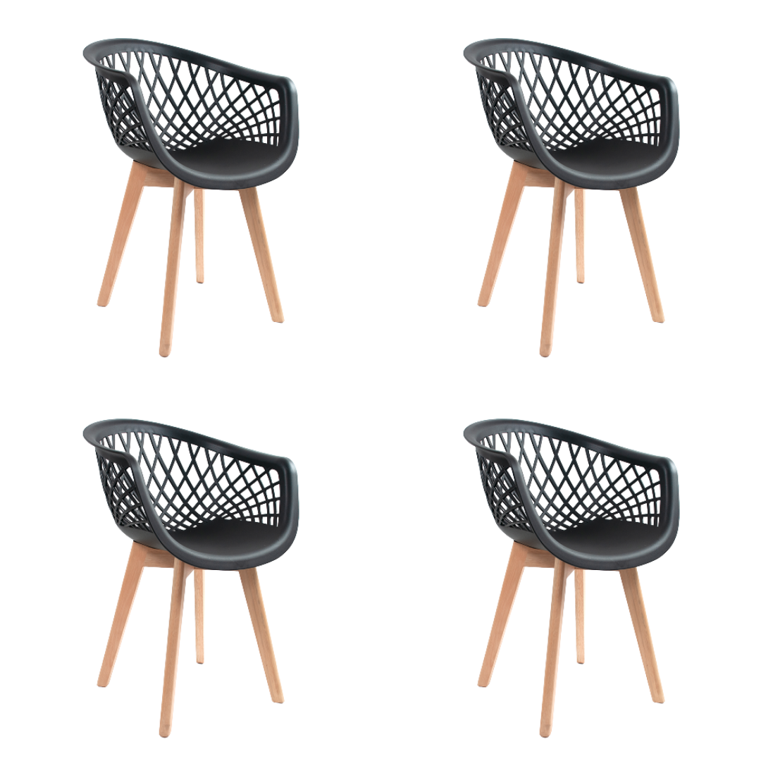 Kit 4 Cadeiras Design Eames Wood Web Preta | MadeiraMadeira